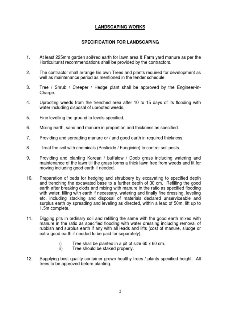 Specification For Horticulture | PDF | Lawn | Trees
