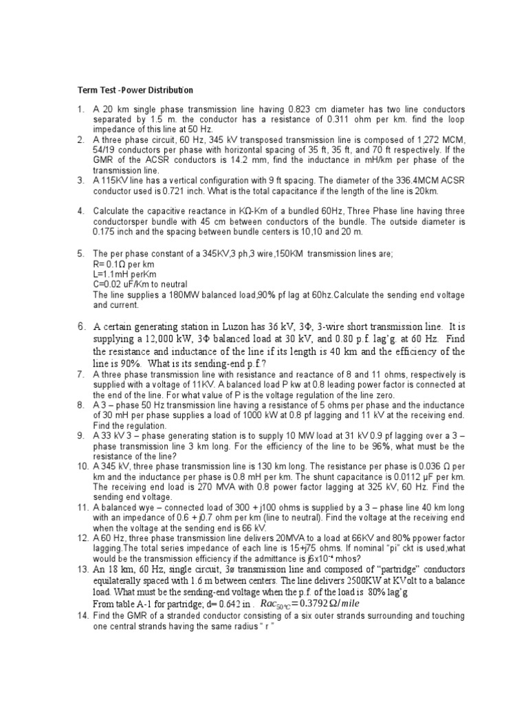 Power System 1-Term Test | PDF