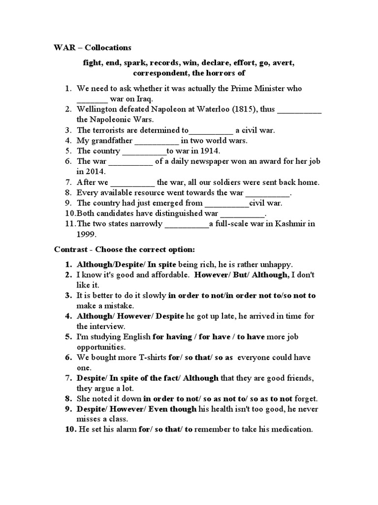 War and Language Exercises | PDF