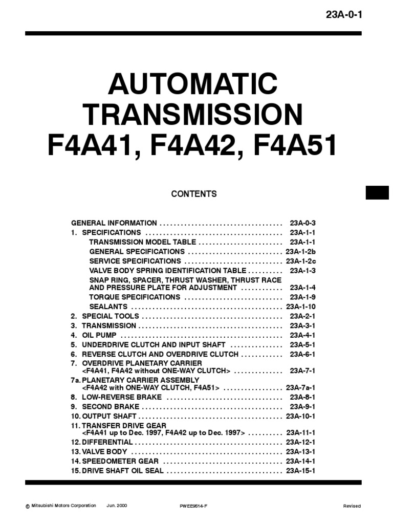 Automatic Transmission F4A41, F4A42, F4A51: Revised PWEE9514-F Jun ...