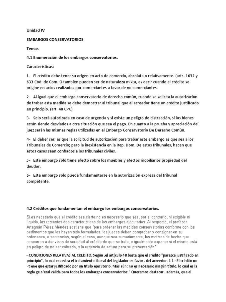 Unidad IV EMBARGO CONSERVATORIO | PDF