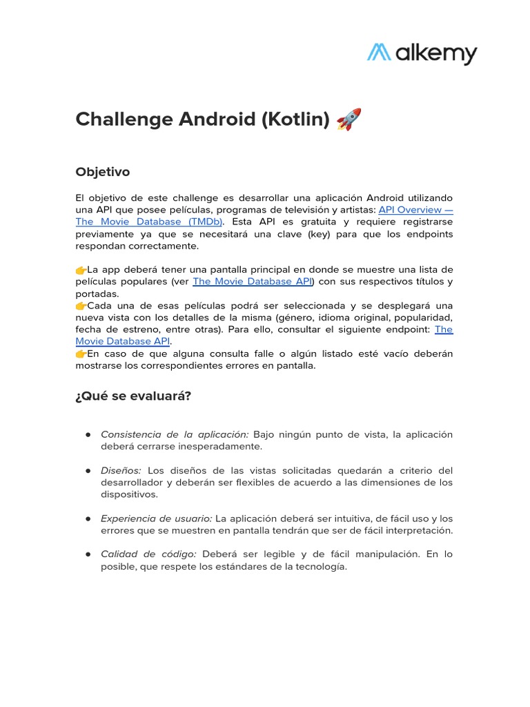 Challenge Alkemy Android (Kotlin) 2022 | PDF | Software de la aplicacion | Android (sistema ...