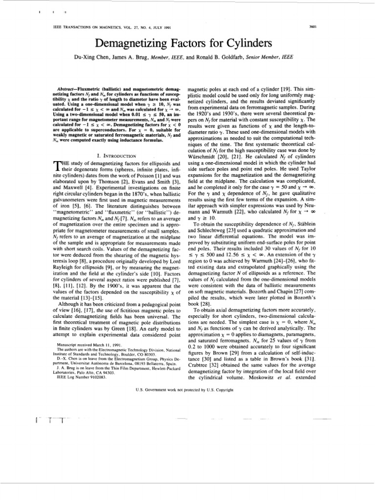 Demagnetizing Factors For Cylinders | PDF | Inductance | Magnetization