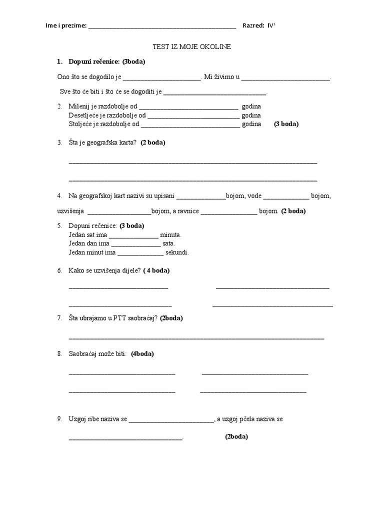 Test Moja Okolina | PDF