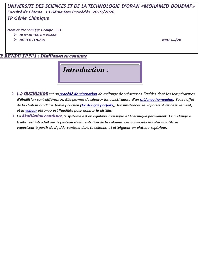 TP 2 Distillation | PDF