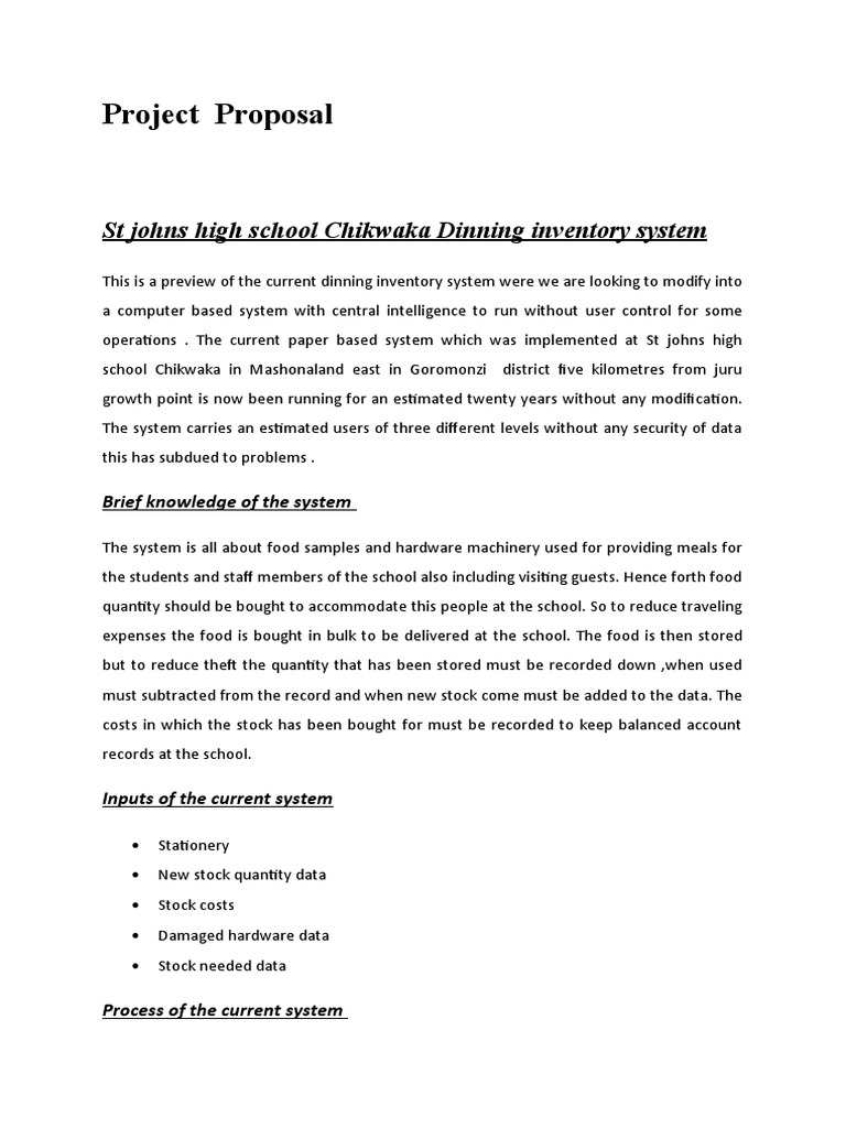 Project Proposal: ST Johns High School Chikwaka Dinning Inventory ...