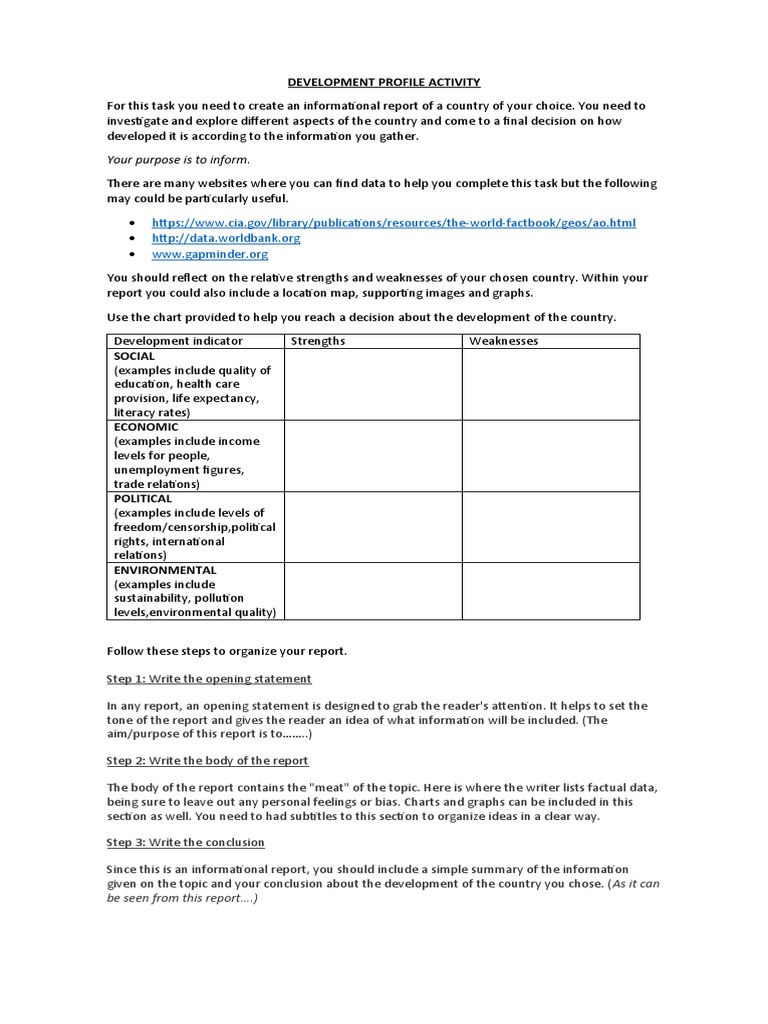 Development Profile Activity | PDF