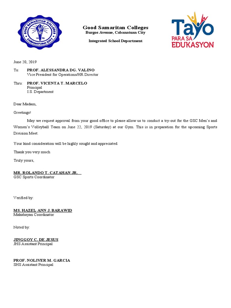 Excuse Letter For Try Out | PDF
