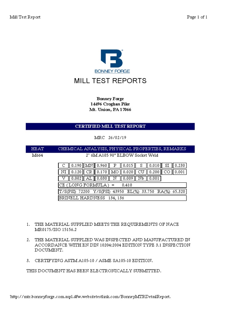 Mill Test Report for Engineers | PDF