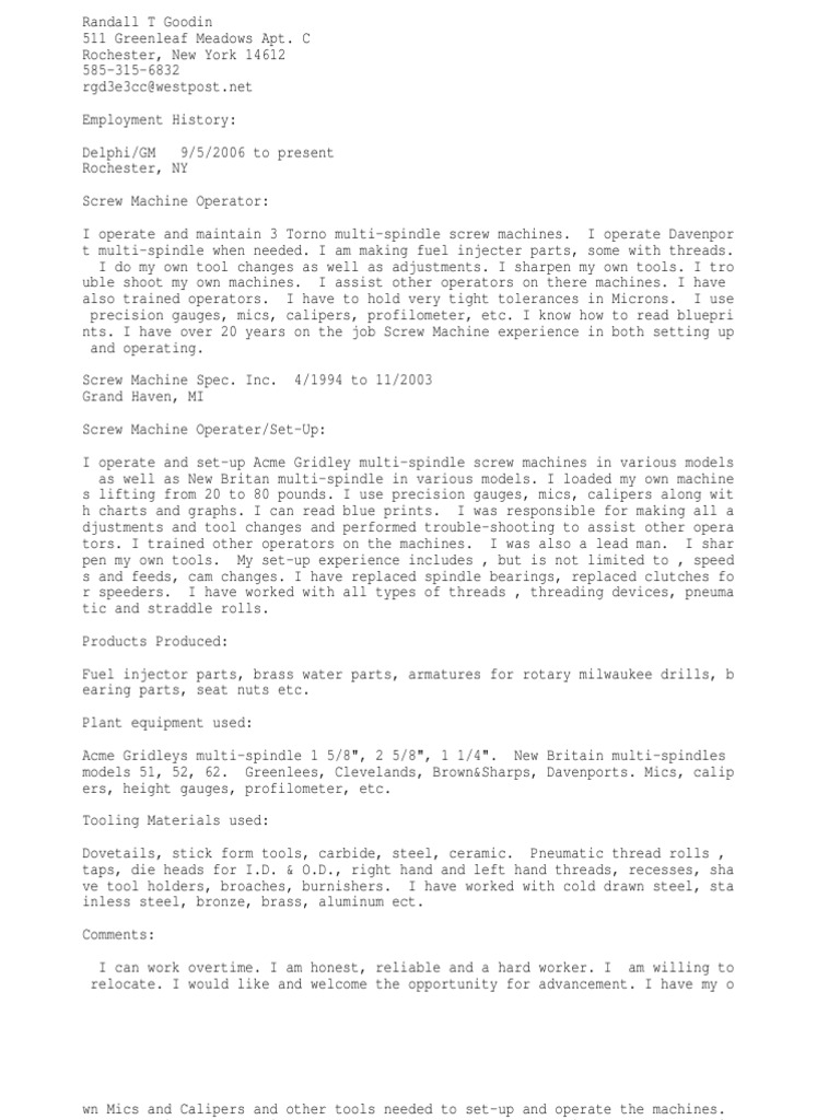 Screw Machine Set-Up Operator | PDF | Screw | Machines