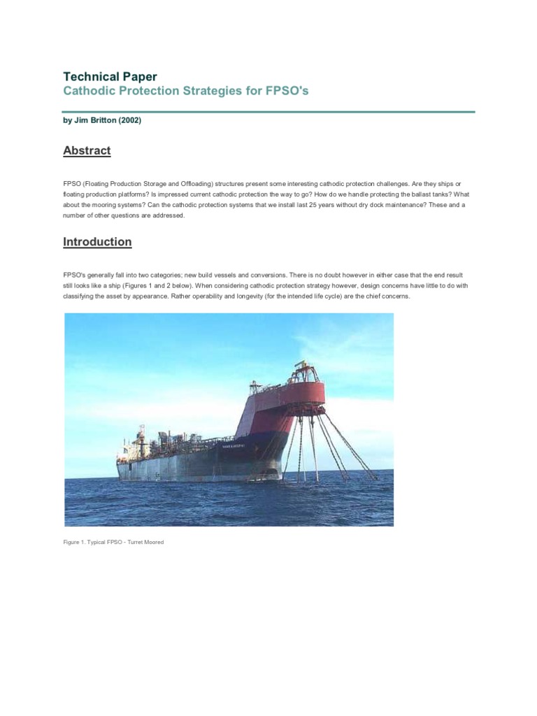 Cathodic Protection Strategies For FPSO's | PDF | Anode | Corrosion