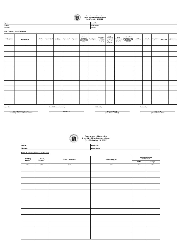 Department of Education School Building Inventory Form (As of February ...