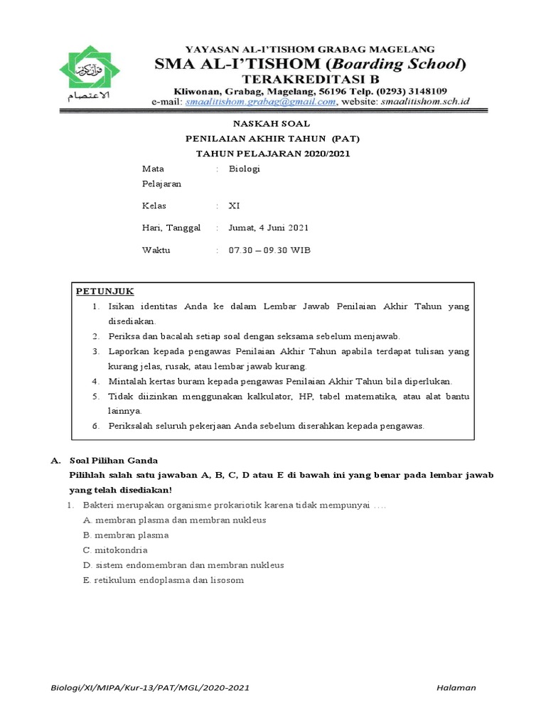 Soal Bio Pat Xi 2021 - Fix | PDF