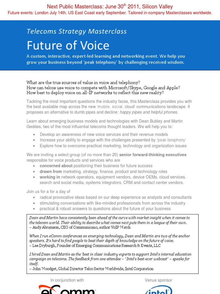 Future of Voice: Telecoms Strategy Masterclass - Santa Clara & London ...