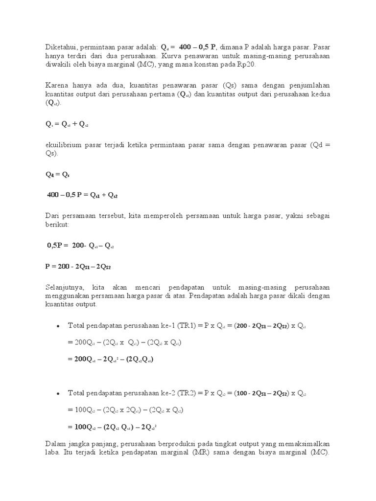 Contoh Soal Model Cournot | PDF | Metode & Bahan Ajar
