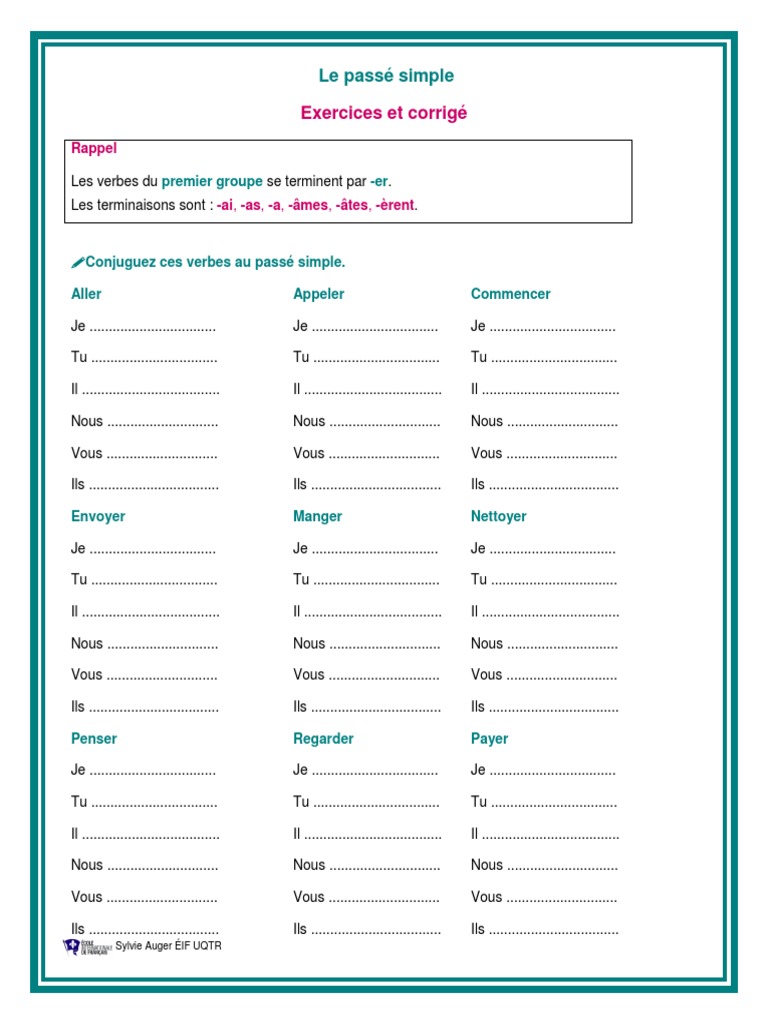 Le Passe Simple Exercices Et Corrige | PDF