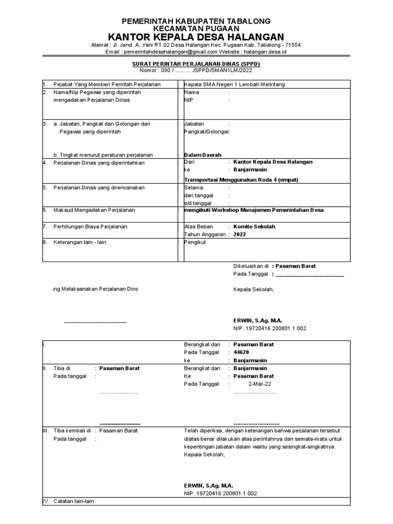 SPPD Workshop Desa di Banjarmasin | PDF