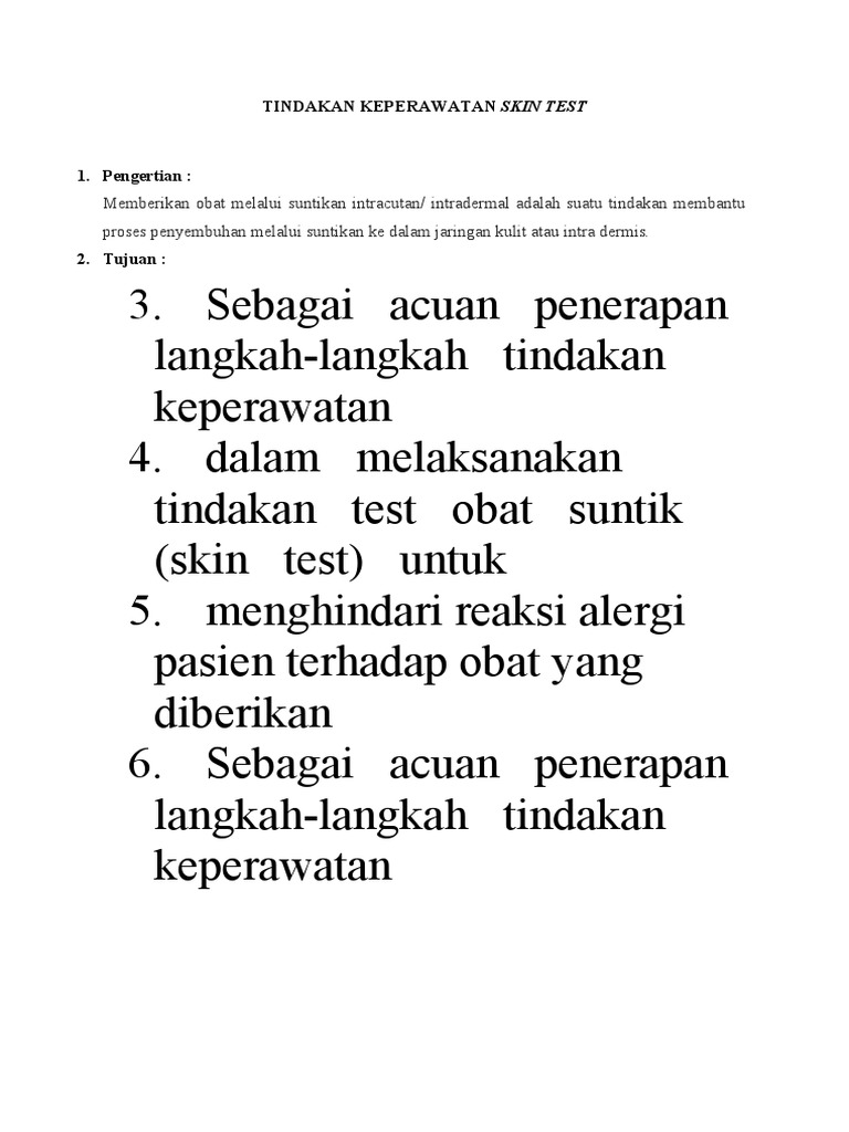 Tindakan Keperawatan Skin Test | PDF