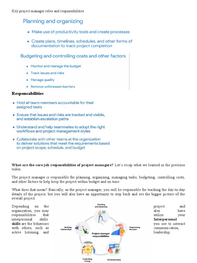 Responsabilities: What Are The Core Job Responsibilities of Project ...