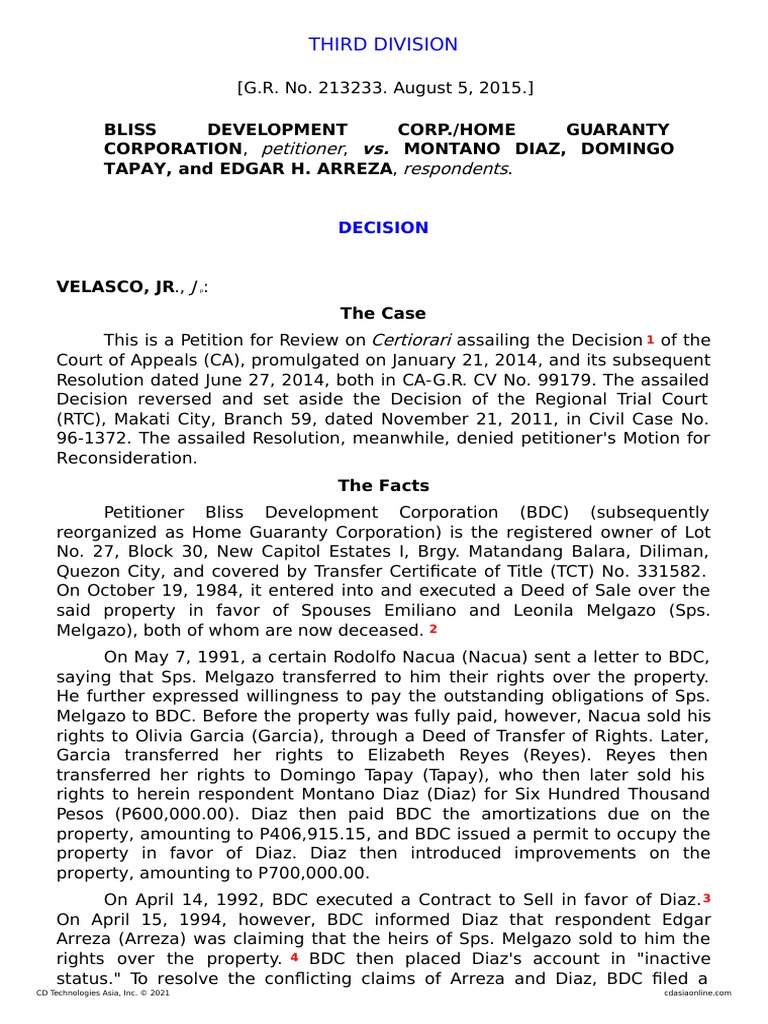 Bliss Development Corp. v. Diaz | PDF | Lawsuit | Judiciaries