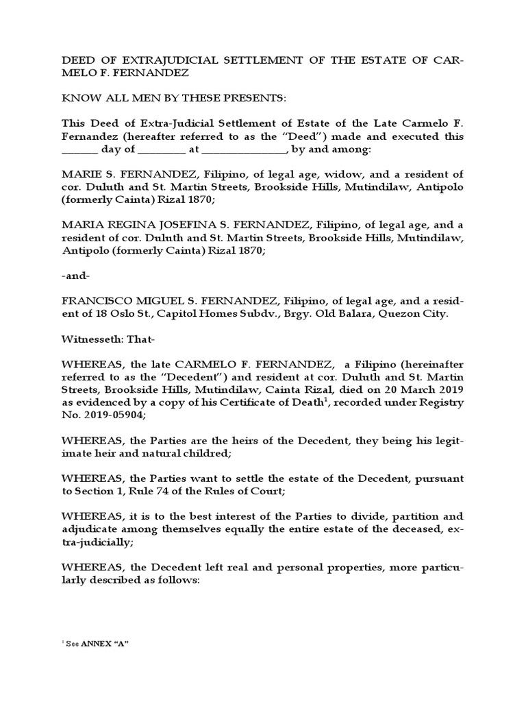 Extrajudicial Settlement of Estate | PDF | Banking | Property