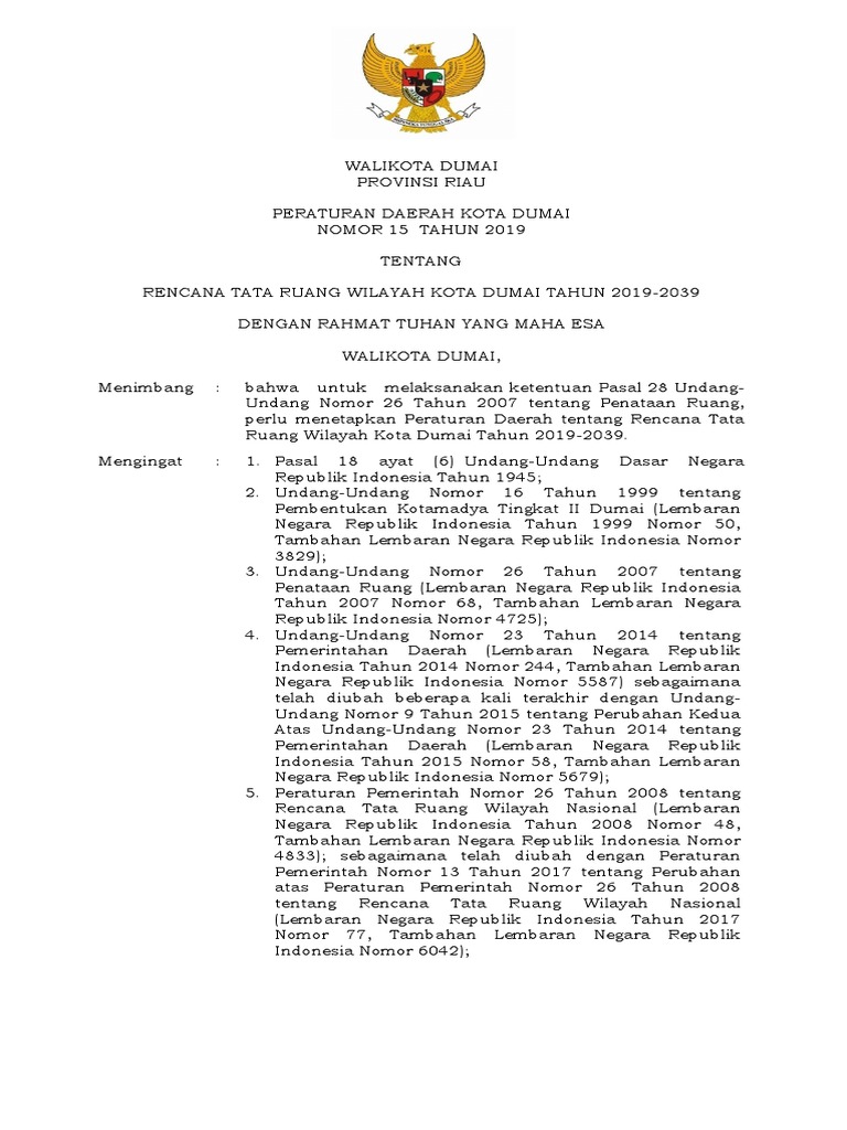 Peta RTRW Dumai 2019-2039 | PDF