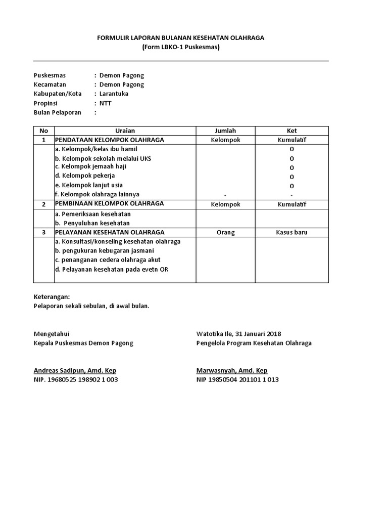Pencatatan & Pelaporan LBKO Manual | PDF