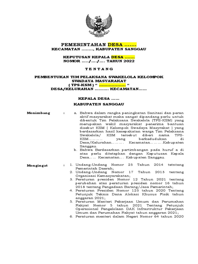 Form SK Desa Tps KSM Terbaru | PDF