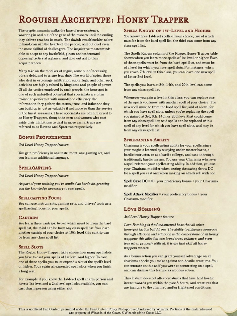 Roguish Archetype: Honey Trapper | PDF | Fantasy Role Playing Games ...