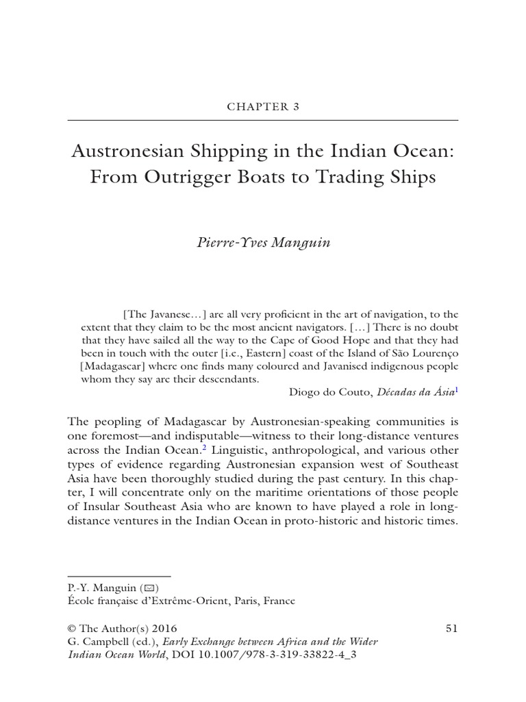Austronesian Shipping in The Indian Ocean: From Outrigger Boats To ...
