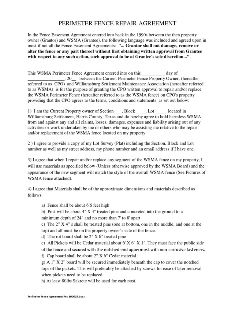 Perimeter Fence Agreement | PDF | Fence | Easement