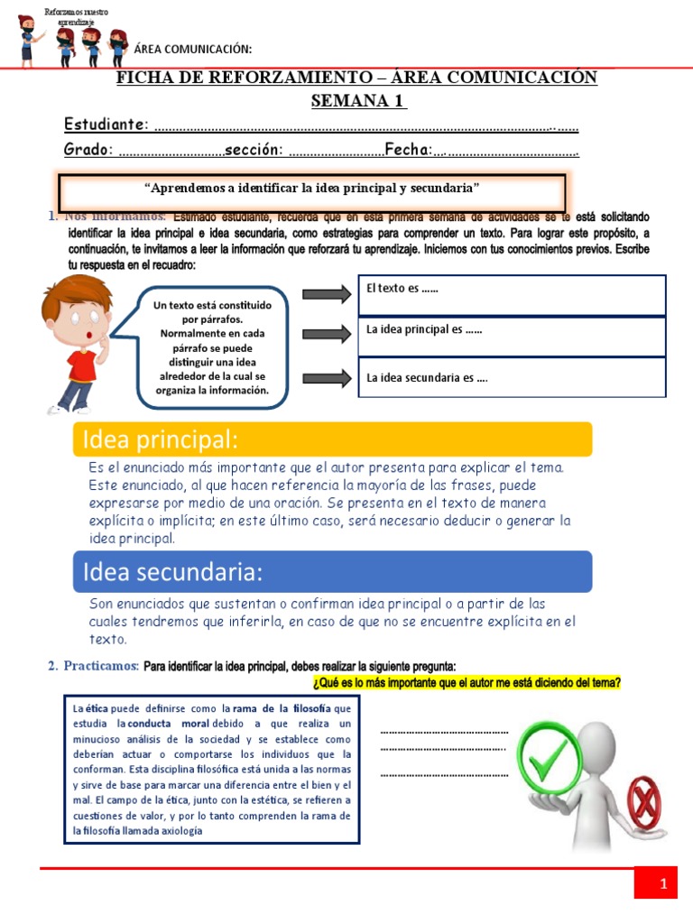5° Ficha de Reforzamiento Sem.1 - Exp 1 - Comunicación | PDF