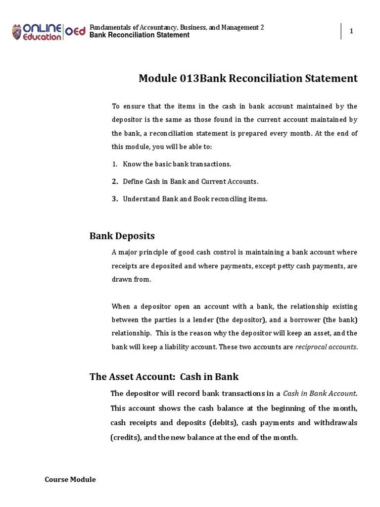 Week 016 - Module Bank Reconciliation Statement | PDF