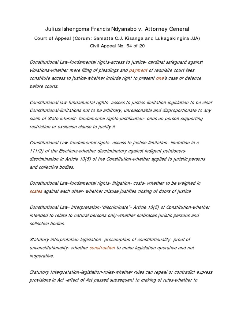 Julius Ishengoma Francis Ndyanabo V | PDF | Constitution | High Court ...