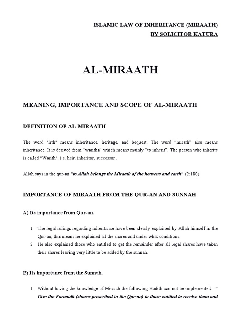 Islamic Law of Inheritance Miraath - by | PDF