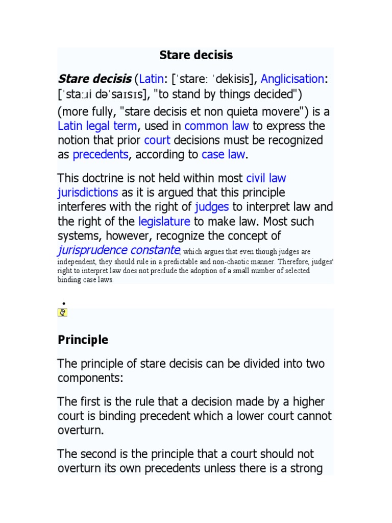 Latin Anglicisation: Stare Decisis Stare Decisis ( | PDF | Precedent ...