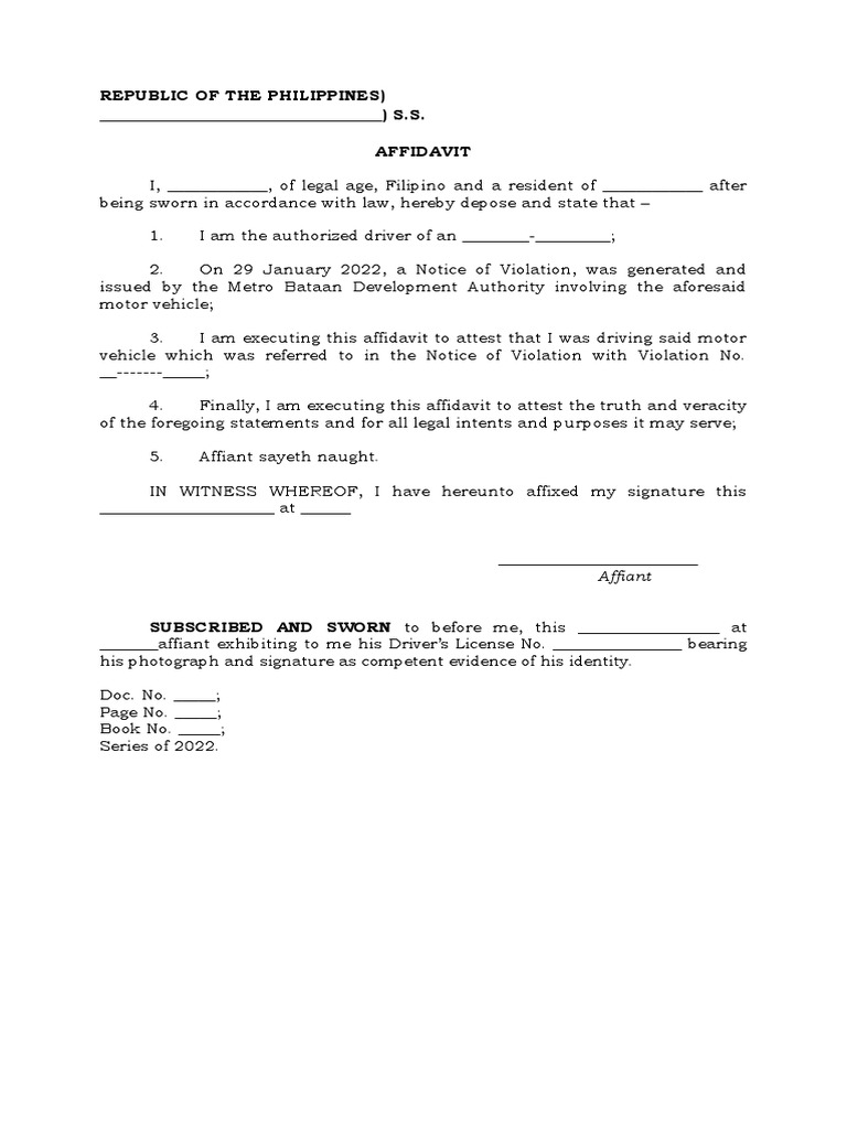 Affidavit of Driver - Sample | PDF