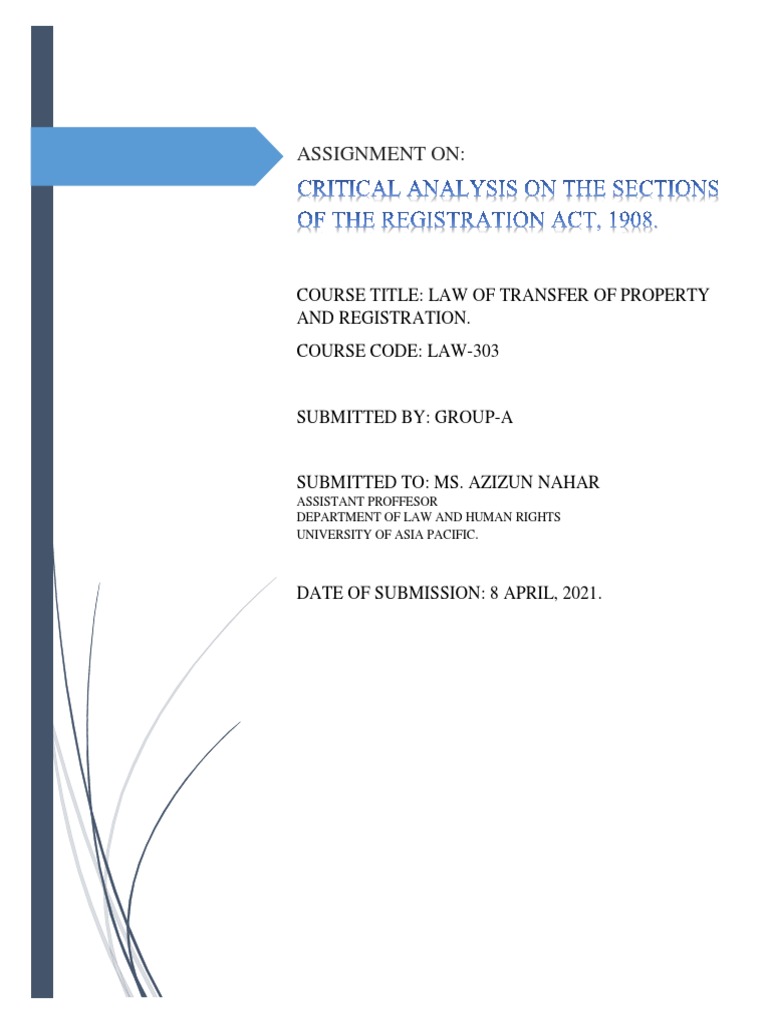 Critical Annalysis of The Sections of The Registration Act 1908 | PDF