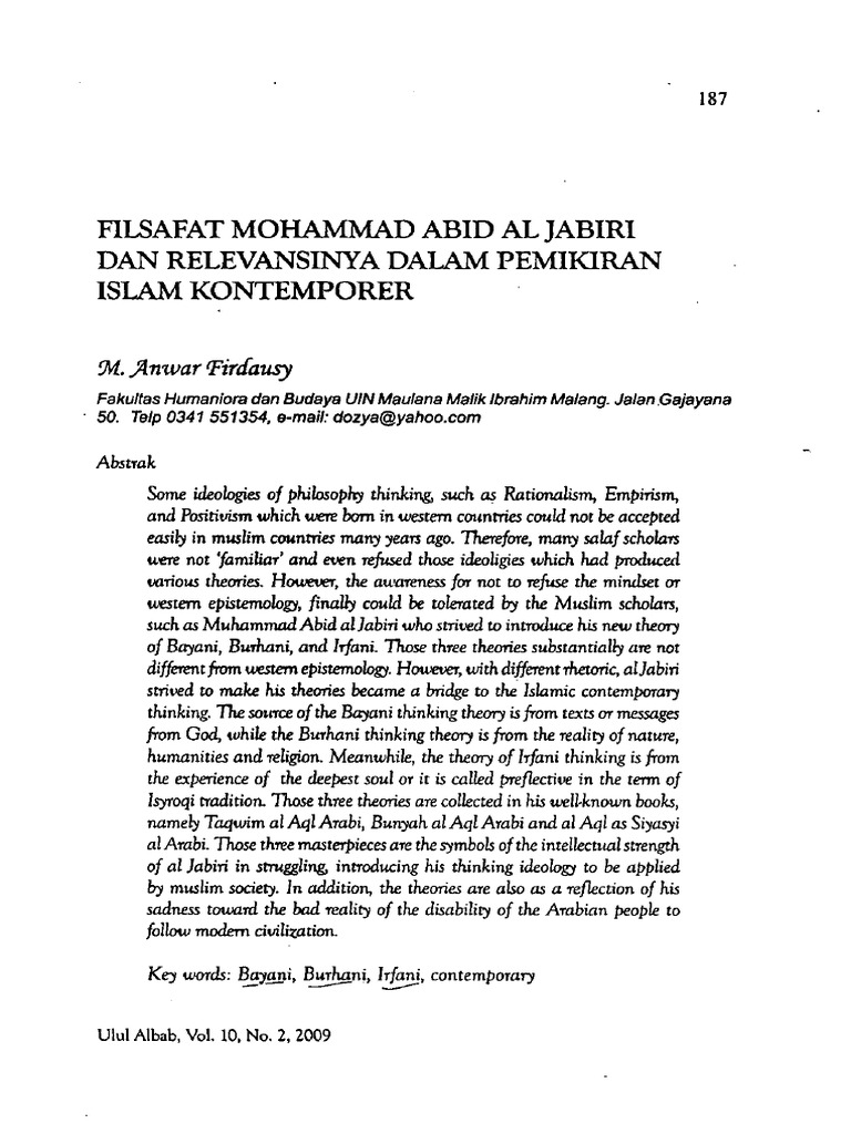 Filsafat Mohammad Abid Al Jabiri Dan Relevansinya Dalam Pemikiran Islam ...