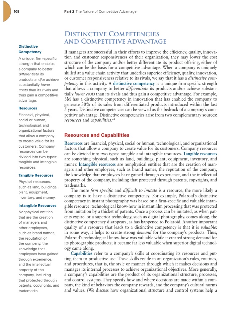 Distinctive Competencies and Competitive Advantage | PDF | Competitive ...