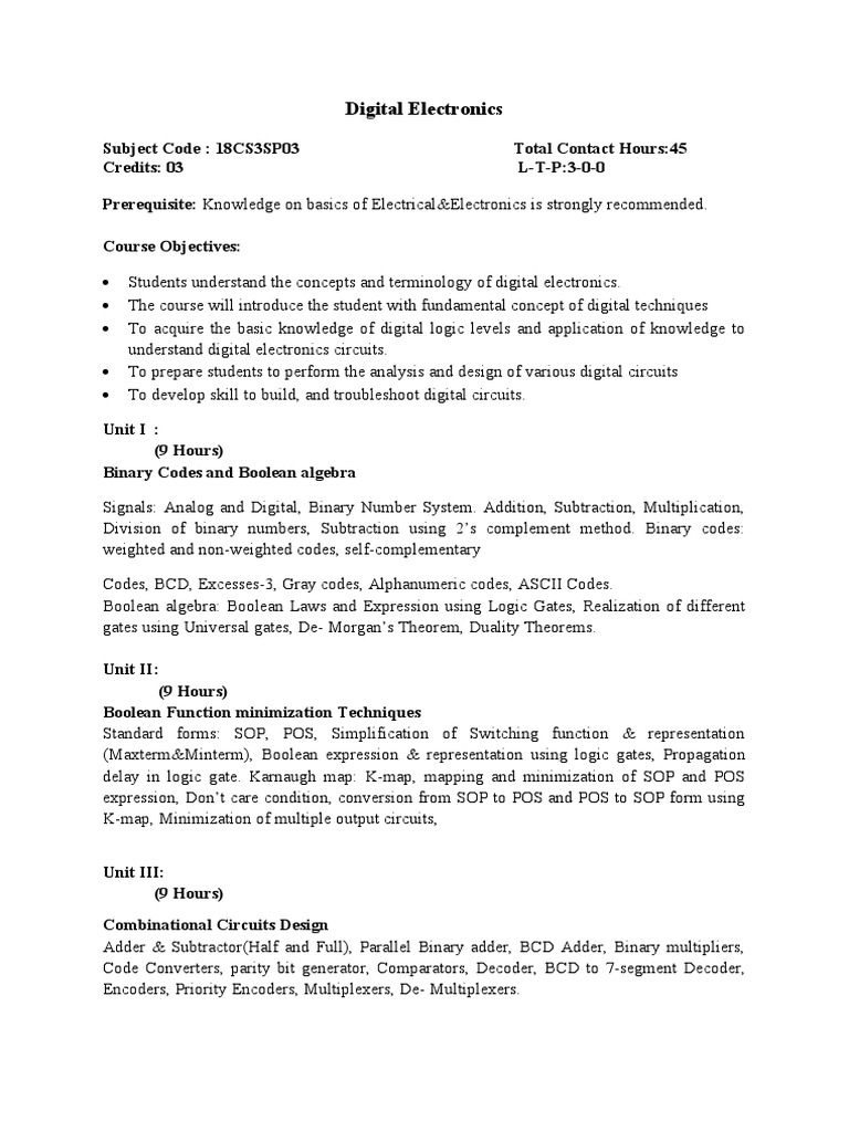 Digital Electronics-Syllabus | PDF | Digital Electronics | Computer ...