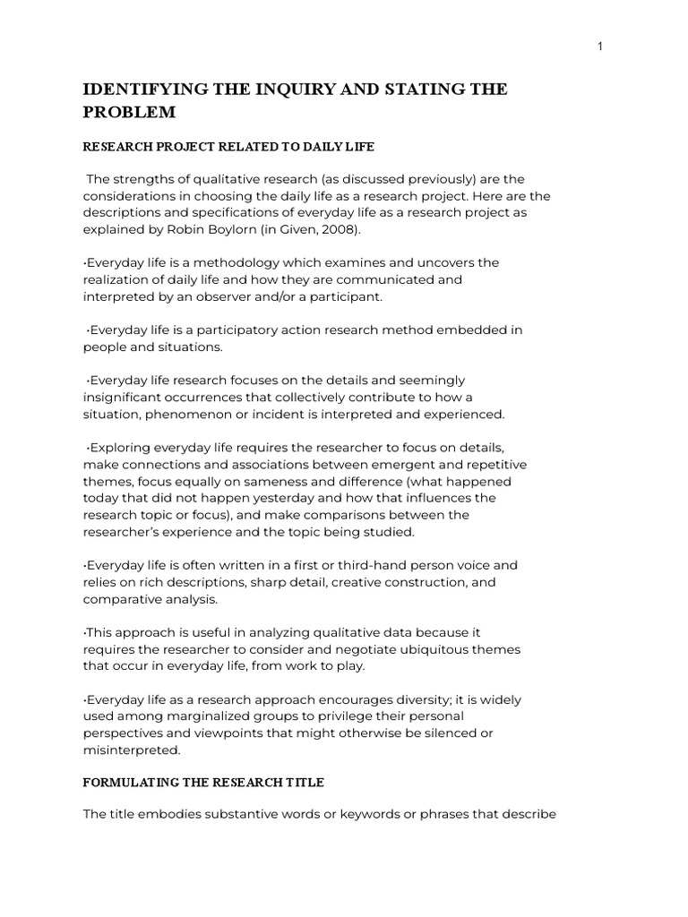Identifying The Inquiry and Stating The Problem | Download Free PDF | Qualitative Research ...