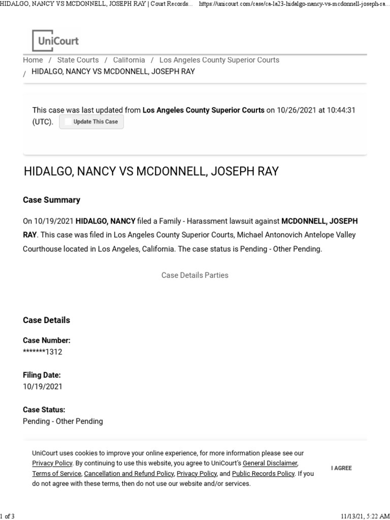 HIDALGO, NANCY VS MCDONNELL, JOSEPH RAY - Court Records - UniCourt ...