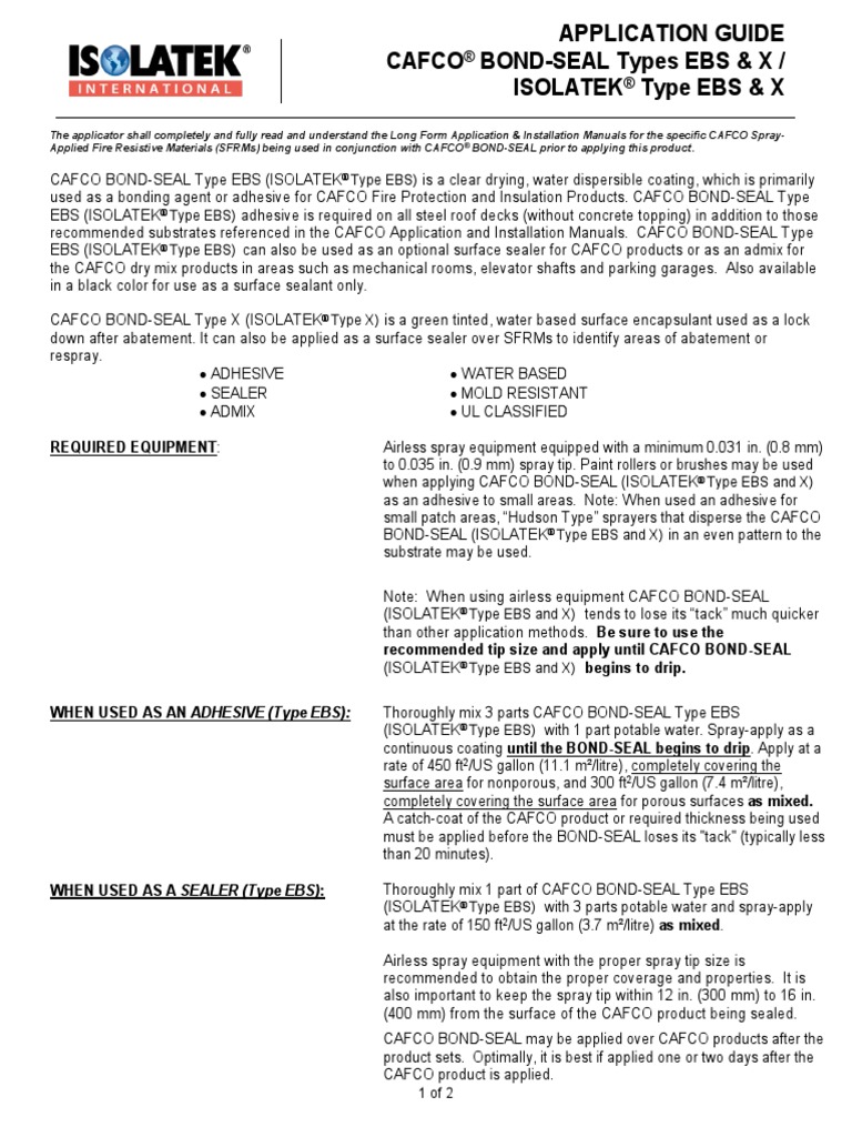 CAFCO BOND-SEAL Types EBS and X Short Form - 10-18 | PDF
