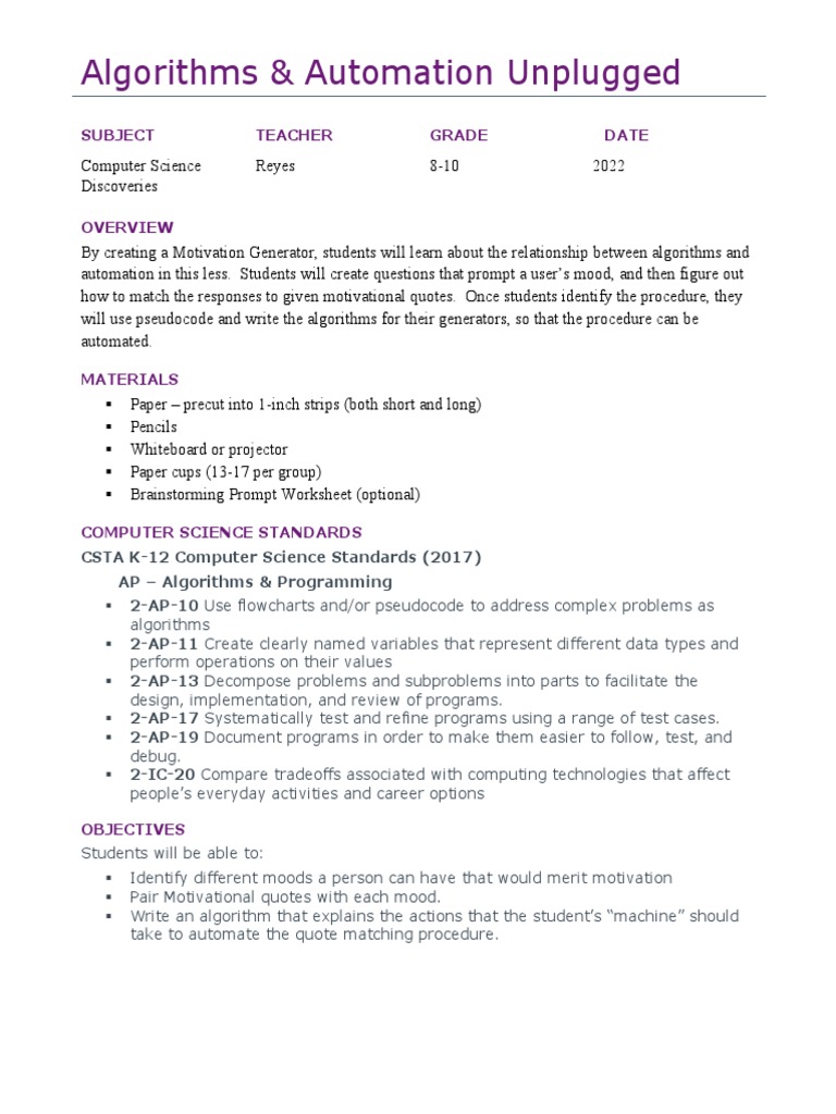 Algorithms Automation Unplugged | PDF