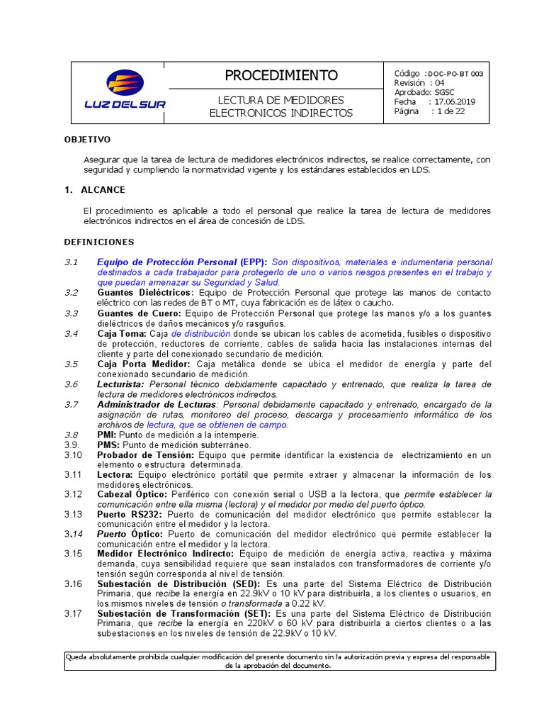 Doc-Po-Bt-003 Lectura de Medidores Electrónicos Indirectos | PDF