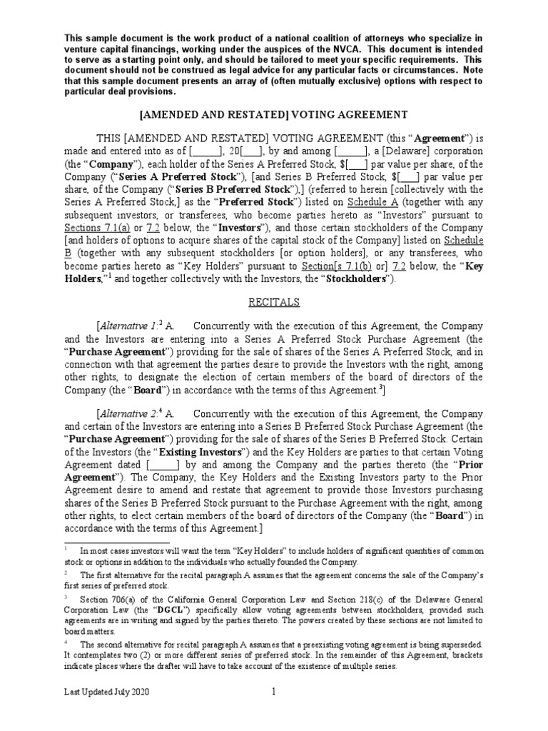 NVCA 2020 Voting Agreement | PDF | Stocks | Securities (Finance)