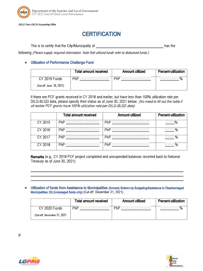 SGLG Assessment Certification 2022 | PDF