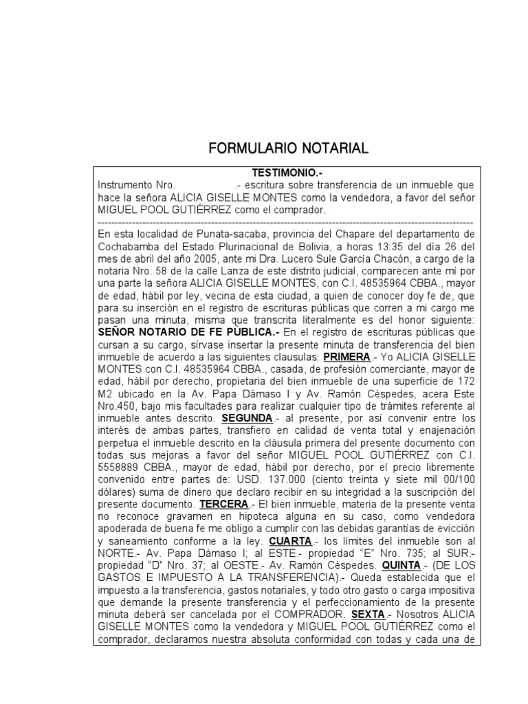 Formulario Notarial | PDF | Derecho Civil (Common Law)
