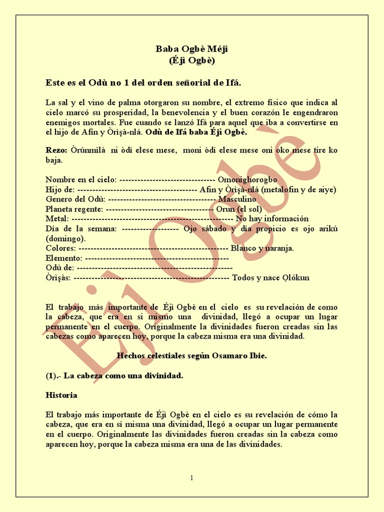 Tratado Enciclopédico de Ifá Odù Ejí Ogbè | PDF | Historia | Religión y ...